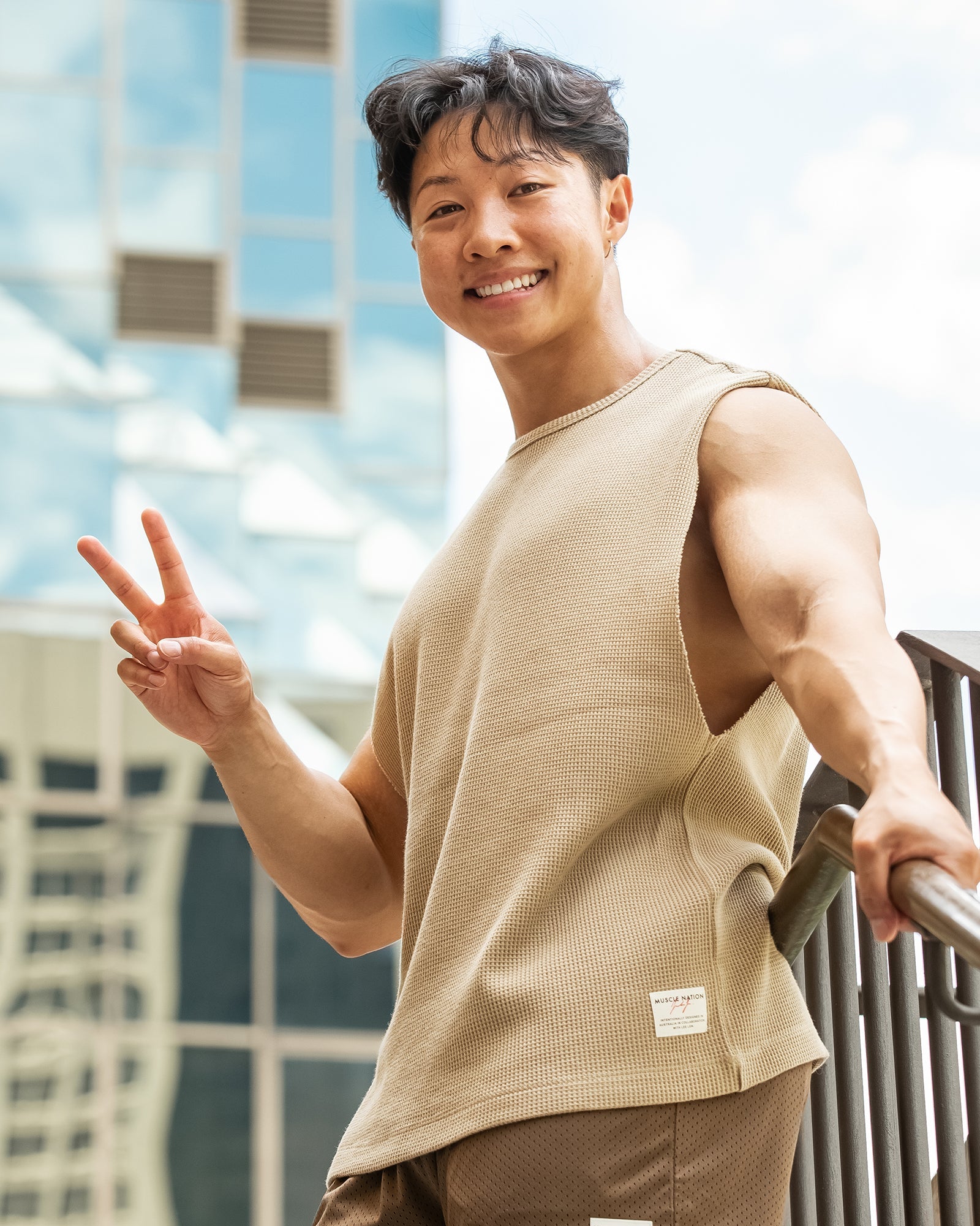 Muscle Nation | Lee Lem Short Boxy Waffle Muscle Tank - Butterscotch ...